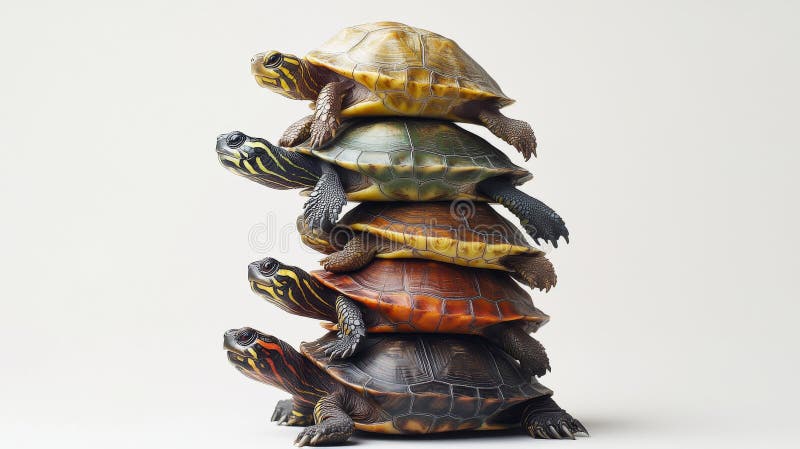 Stack of Colorful Turtles in a Vertical Arrangement Stock Illustration ...