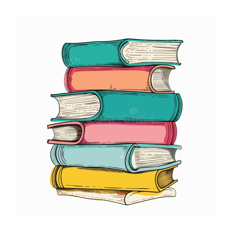 Stack Colorful Vintage Books Handdrawn Illustration, Educational ... Stack Colorful Vintage Books Handdrawn Illustration, Educational ...
