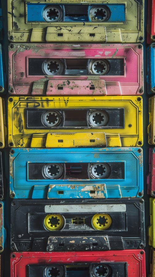 Stack of Colorful Vintage Cassette Tapes with Signs of Wear Stock Image ...