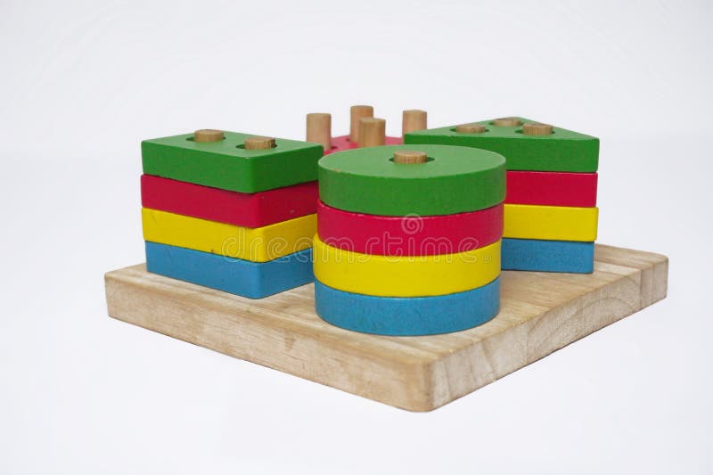 Stack of Colorful Wooden Block Toys on White, Educational Creative Fun ...