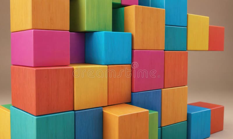 A Stack of Colorful Wooden Blocks Arranged in a Complex Pattern Stock ...
