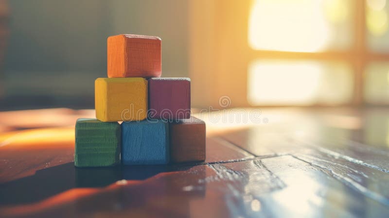 Stack of Colorful Wooden Blocks in Sunlight on Wooden Floor Stock Photo ...