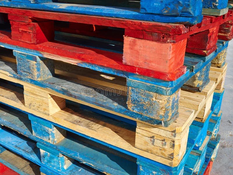 Stack of Colorful Wooden Pallets Stock Image - Image of lift, group ...