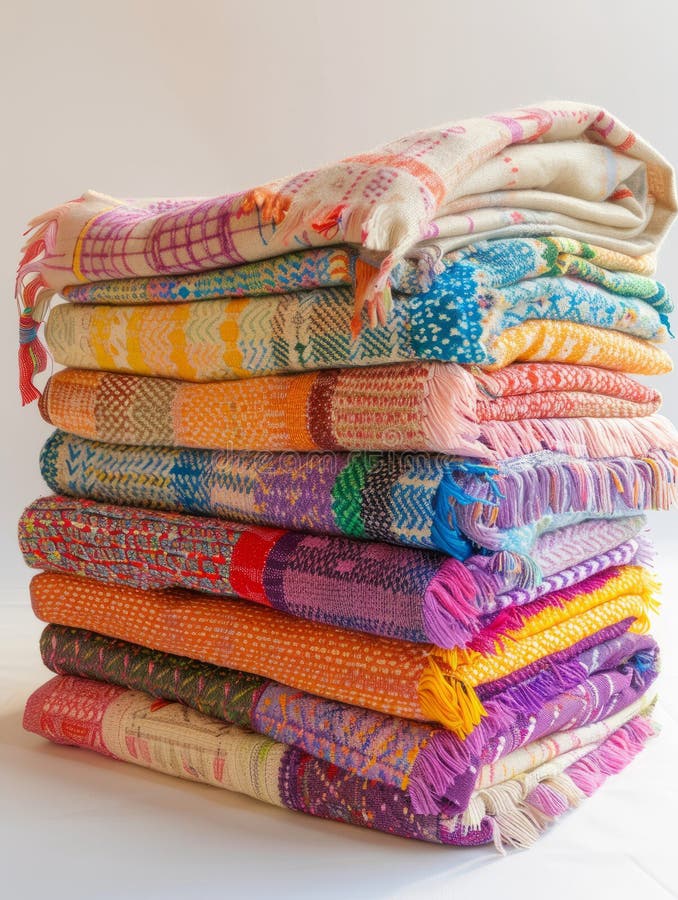 Stack Colorful Woven Blankets Various Patterns Stock Photos - Free ...