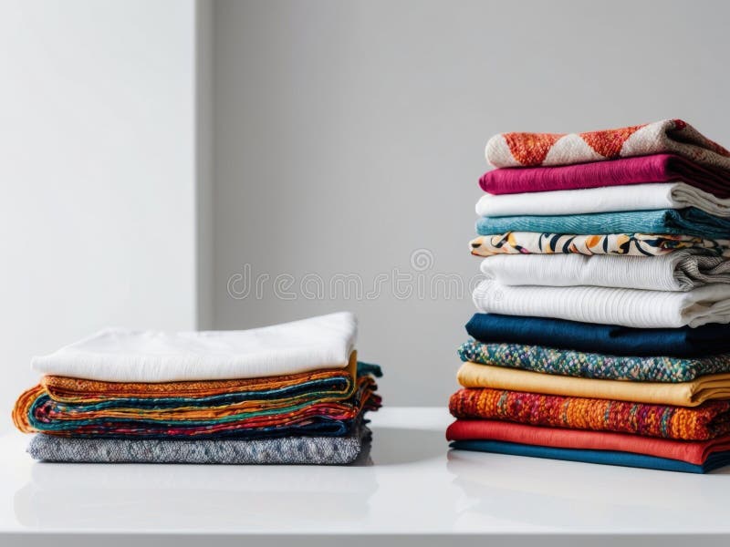 Stack of Colorful Woven Fabrics Textile Clothes. Stock Illustration ...