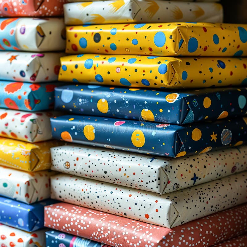A Stack of Colorful Wrapping Paper with a Variety of Patterns and ...