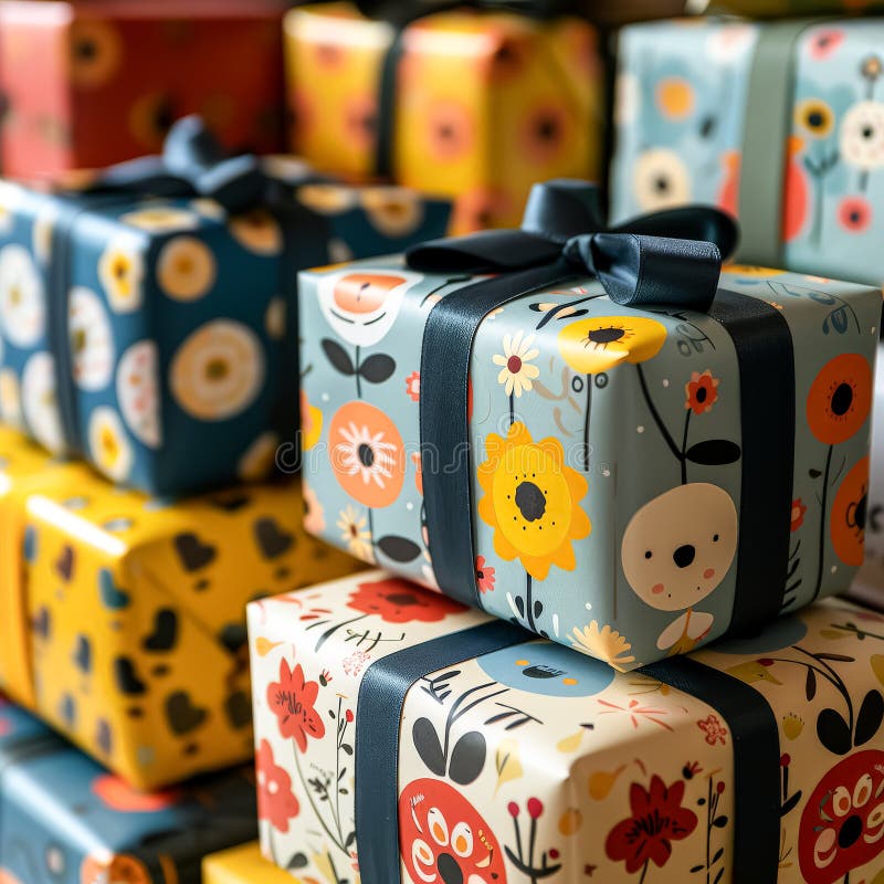 A Stack of Colorful Wrapping Paper with Various Patterns and Designs ...