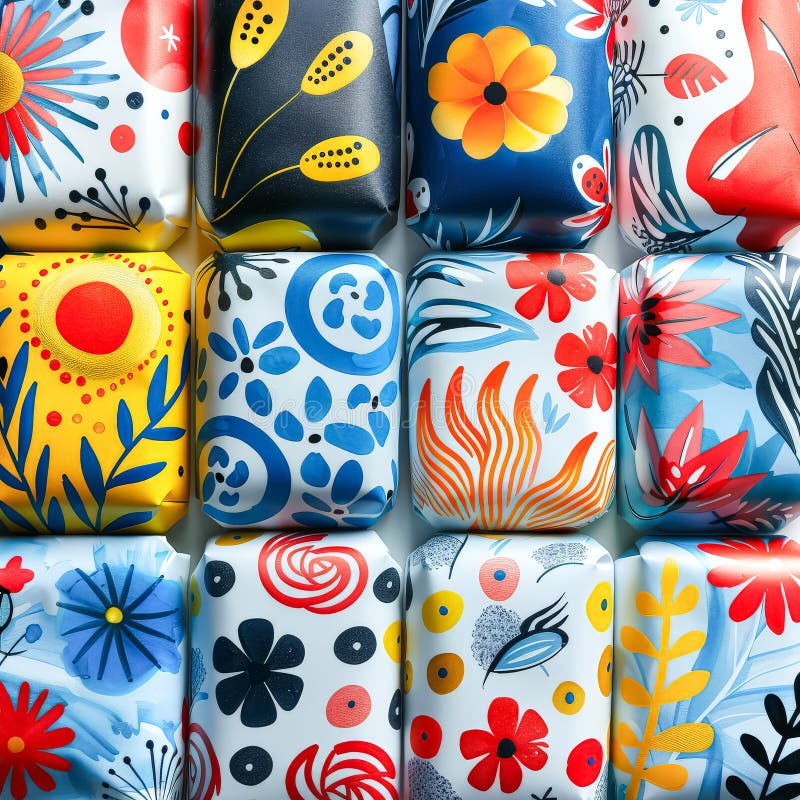 A Stack of Colorful Wrapping Paper with Various Patterns and Designs ...