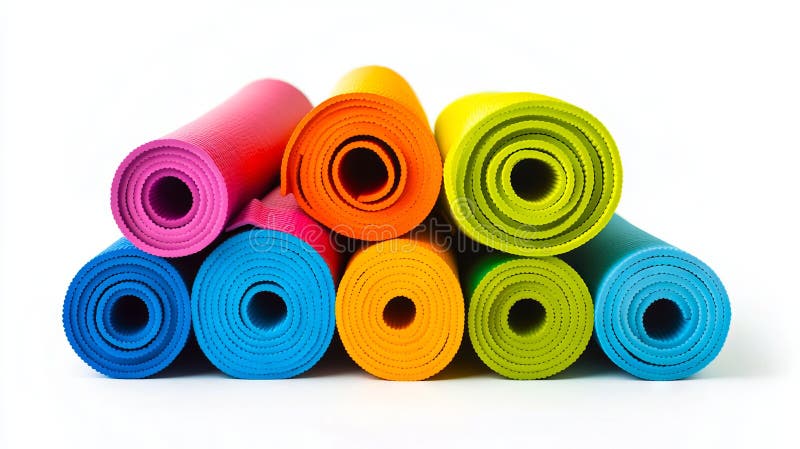 A Stack of Colorful Yoga Mats on a White Background Stock Photo - Image ...