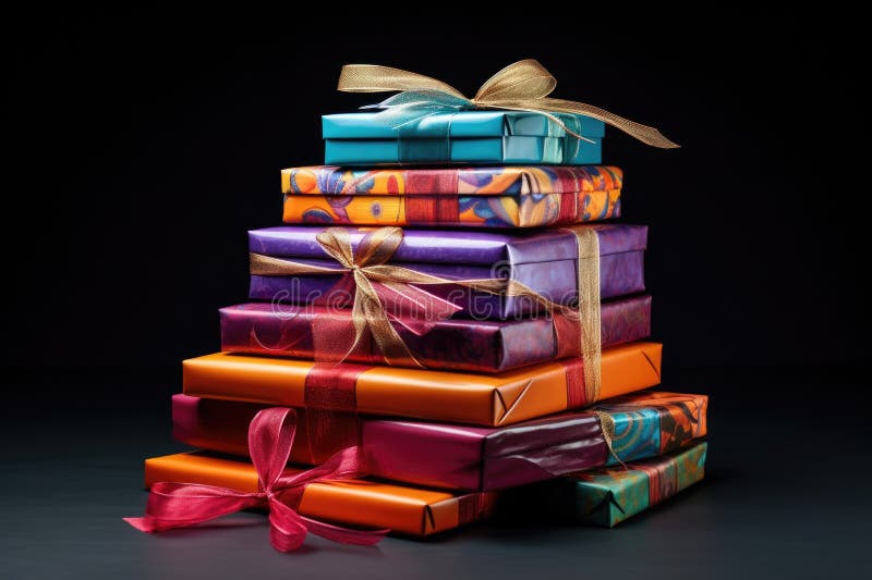 A Stack of Colorfully Wrapped Rectangular Gift Boxes Stock Photo ...