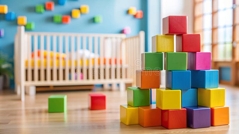 A Stack of Coloured Building Blocks in a Nursery AI Generative Stock ...