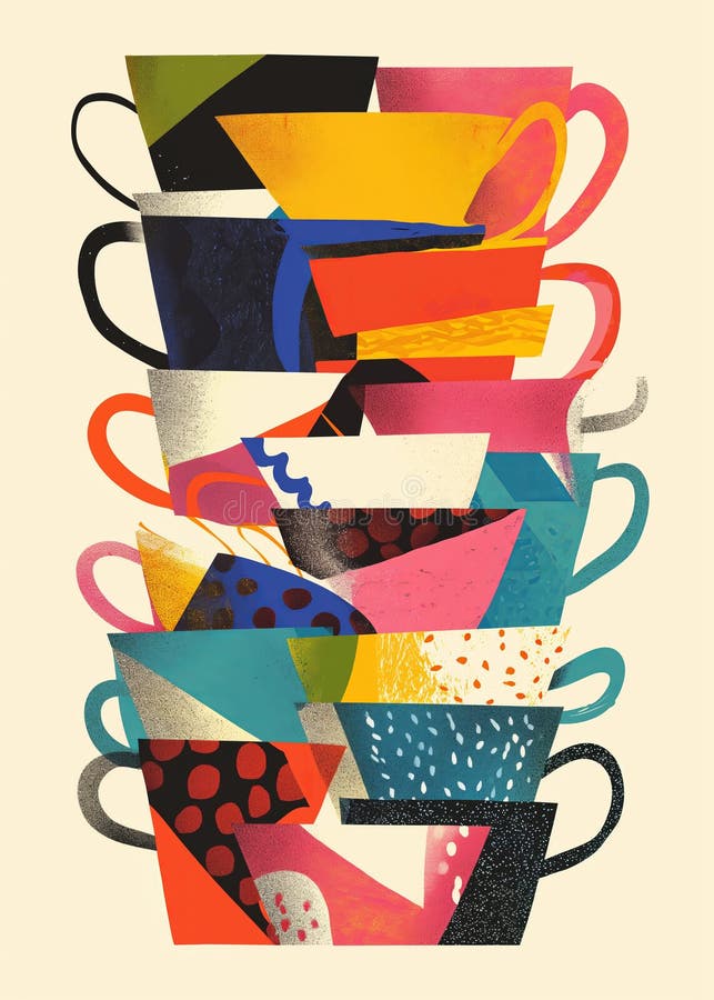 Stack of Colourful Abstract Coffee Cups Stock Illustration ...