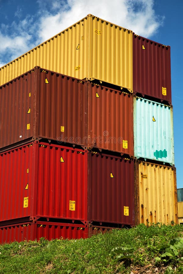 Colorful Containers in a Blue Sky Stock Image - Image of shipping ...
