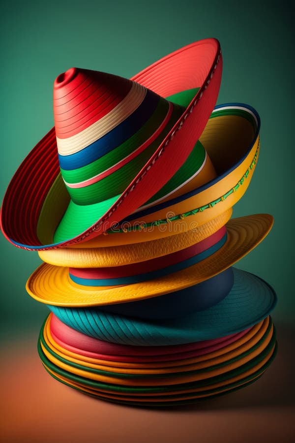 A Stack of Colourful Mexican Sombrero Hats. Generative Ai Stock ...
