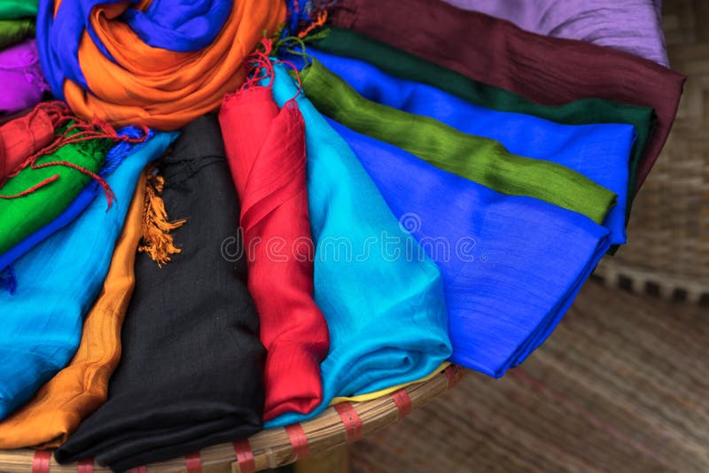 Stack of Colourful Silk Scarfs Stock Image - Image of headscarf, baazar ...