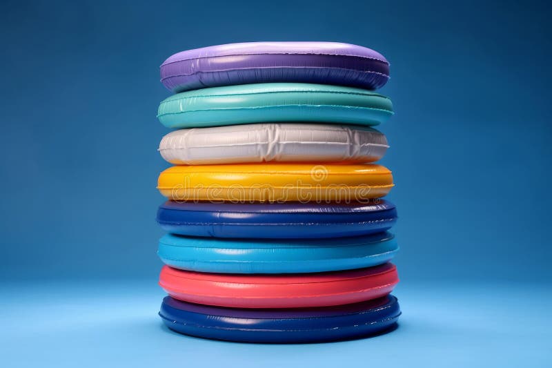 A Stack of Colourful Summer Swimming Pool Floats. Generative Ai Stock ...