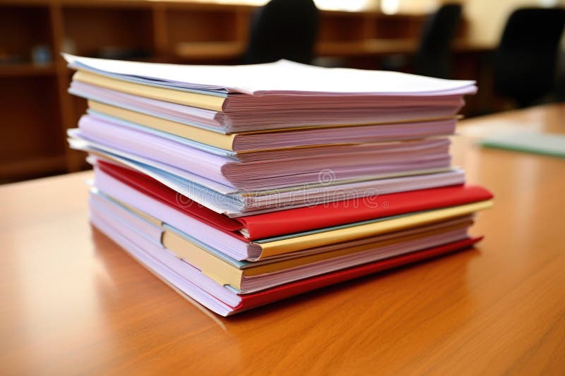 A Stack of Completed Assignment Files beside an Untouched Stack Stock ...