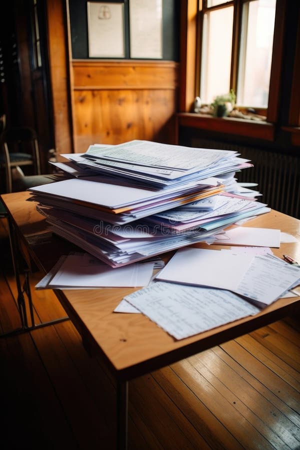 Stack of Completed Survey Forms on a Desk Stock Illustration ...