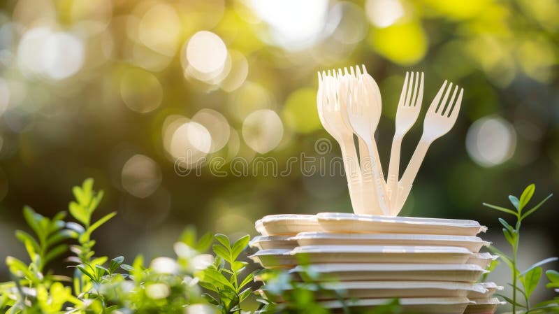 A Stack of Compostable Utensils Made from Corn Starch Providing a ...