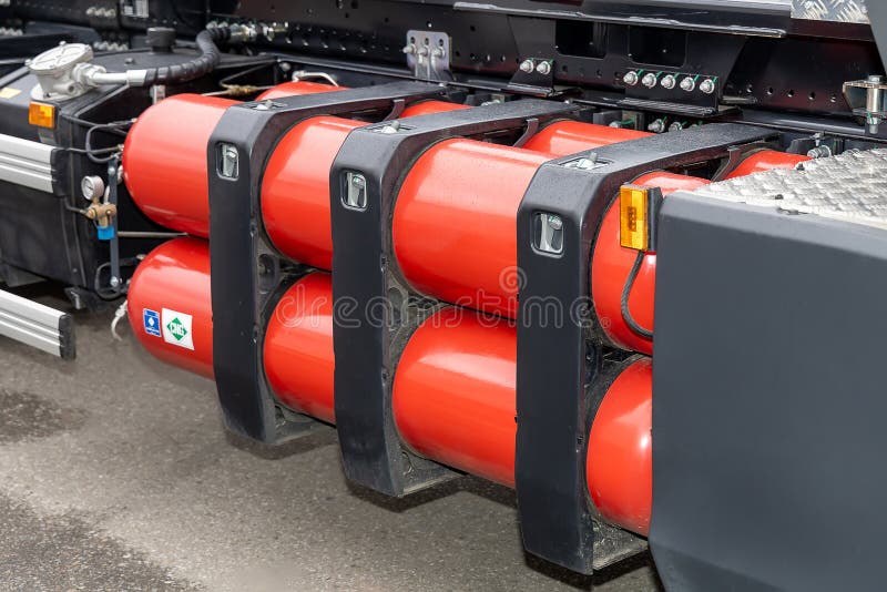 A Stack of Compressed Natural Gas Cylinders on a Truck Frame. Truck ...