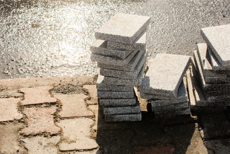 Stack of concrete blocks stock photo. Image of pattern - 214147960