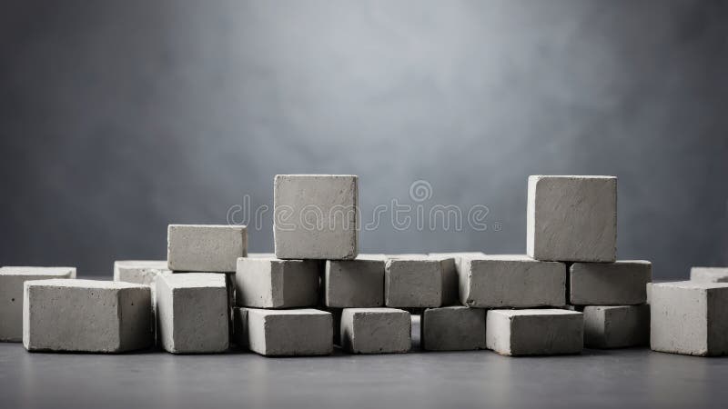 A Stack of Concrete Blocks on Grey Background. Stock Image - Image of ...