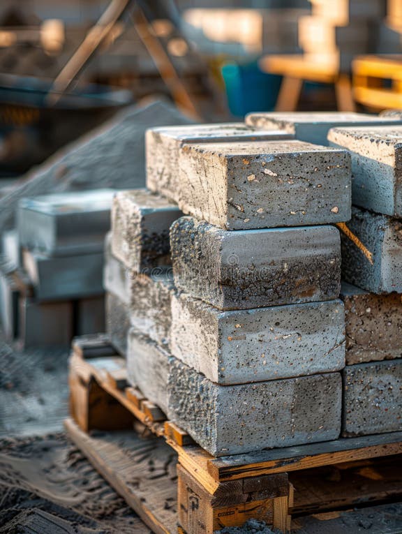 Stack of Concrete Blocks on a Pallet at a Construction Site. Stock ...