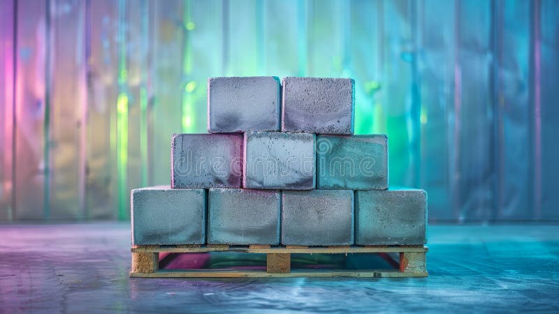Stack of Concrete Blocks on a Pallet in a Vibrant Gradient Background ...