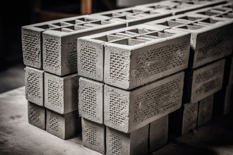Stack of Concrete Blocks, with Their Interlocking Design. Generative AI ...
