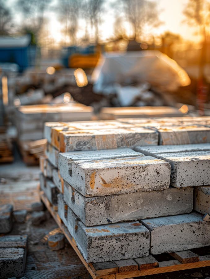 Stack of Concrete Bricks on a Pallet at a Construction Site. Stock ...