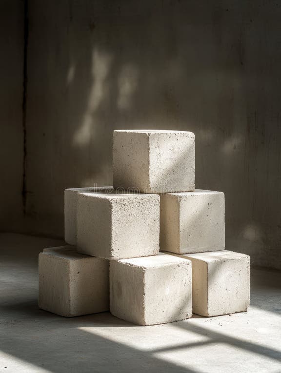 Stack of Concrete Cubes in Dramatic Light and Shadow Scene. Stock Image ...