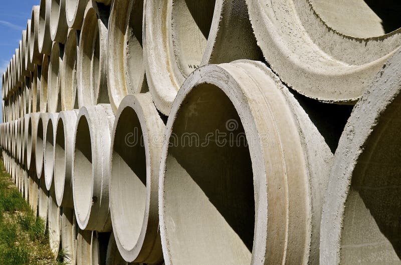 Stack of Concrete Culverts for Drainage Stock Image - Image of road ...