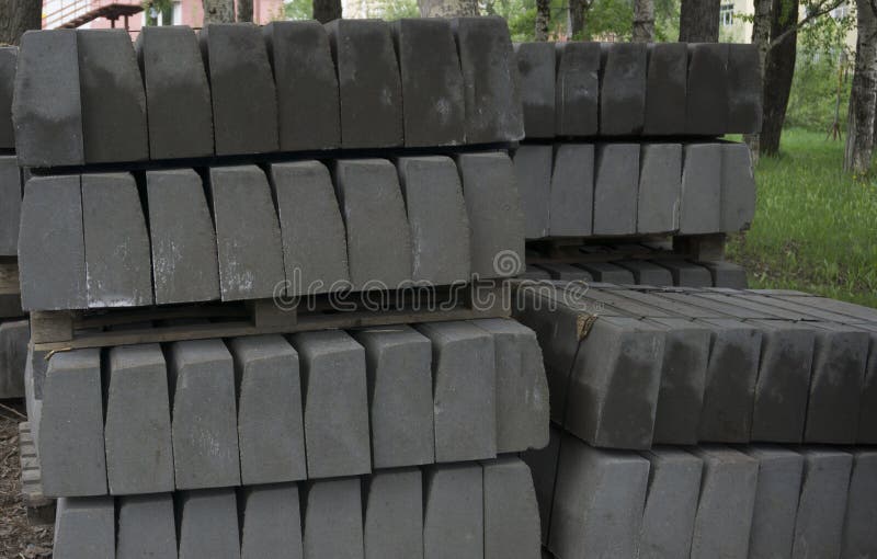Stack of Concrete Curbstone. Construction Process Stock Photo - Image ...