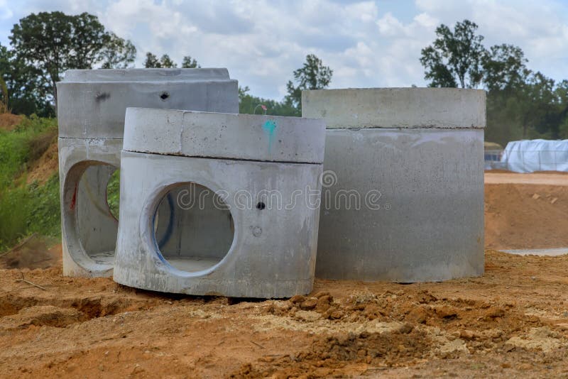 Stack of Concrete Drainage Wells for Water Discharge Prior To ...