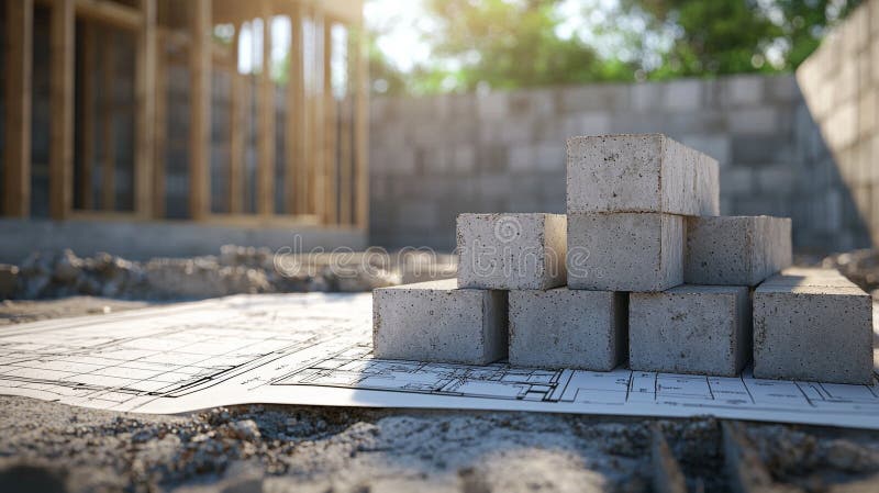 Stack of Concrete Foundation Blocks with Price Tags Attached. Partially ...
