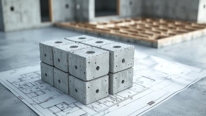 Stack of Concrete Foundation Blocks with Price Tags Attached. Partially ...