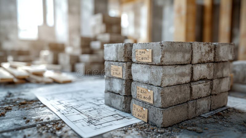 Stack of Concrete Foundation Blocks with Price Tags Attached. Partially ...