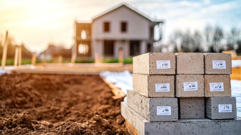 Stack of Concrete Foundation Blocks with Price Tags Attached. Partially ...