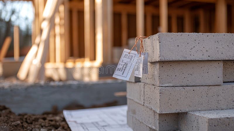 Stack of Concrete Foundation Blocks with Price Tags Attached. Partially ...