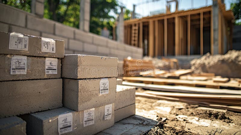 Stack of Concrete Foundation Blocks with Price Tags Attached. Partially ...