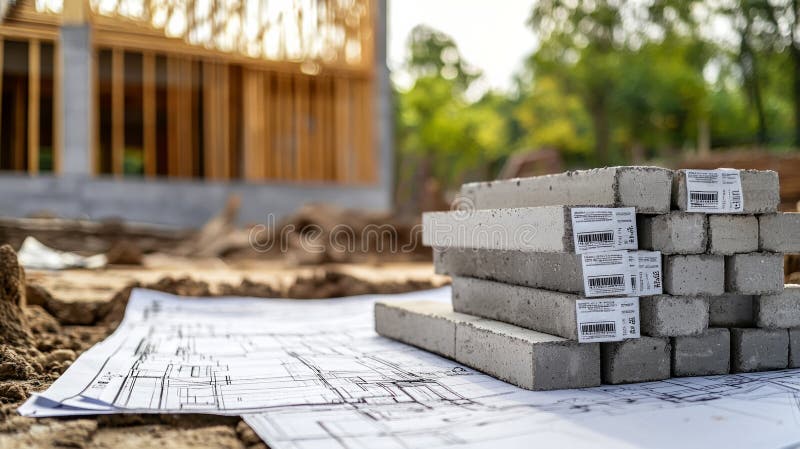 Stack of Concrete Foundation Blocks with Price Tags Attached. Partially ...