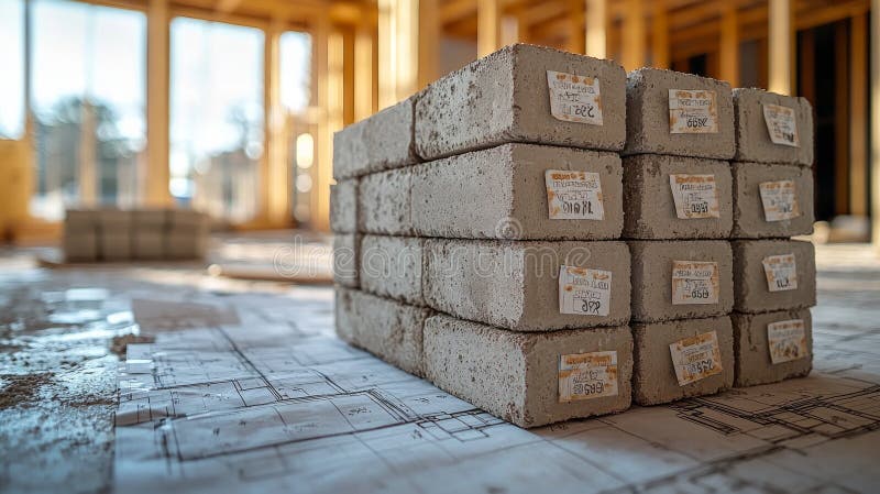 Stack of Concrete Foundation Blocks with Price Tags Attached. Partially ...
