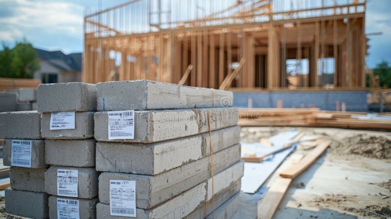 Stack of Concrete Foundation Blocks with Price Tags Attached. Partially ...