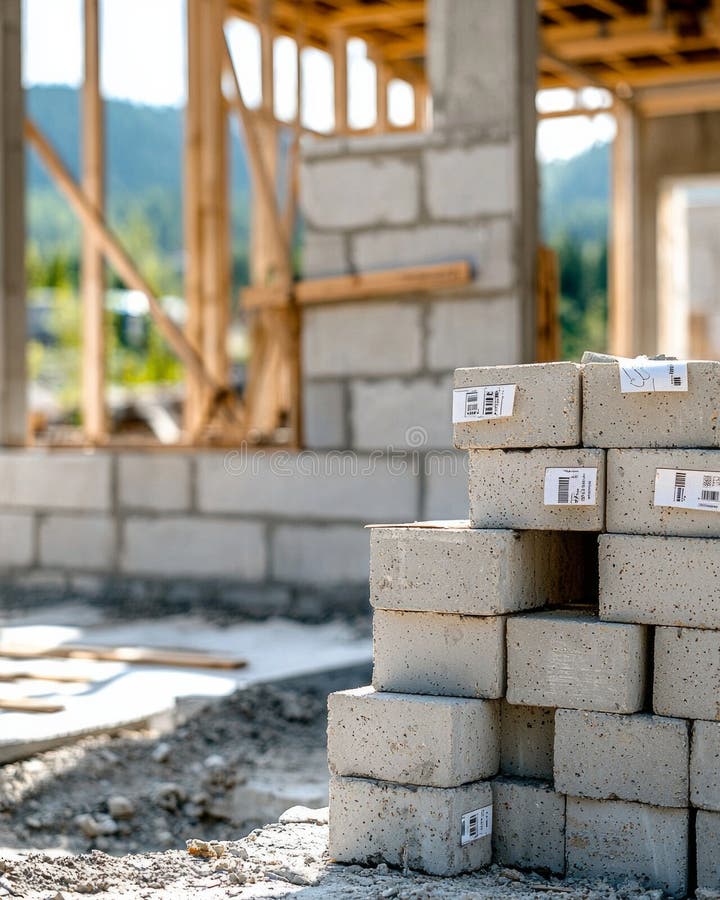 Stack of Concrete Foundation Blocks with Price Tags Attached. Partially ...