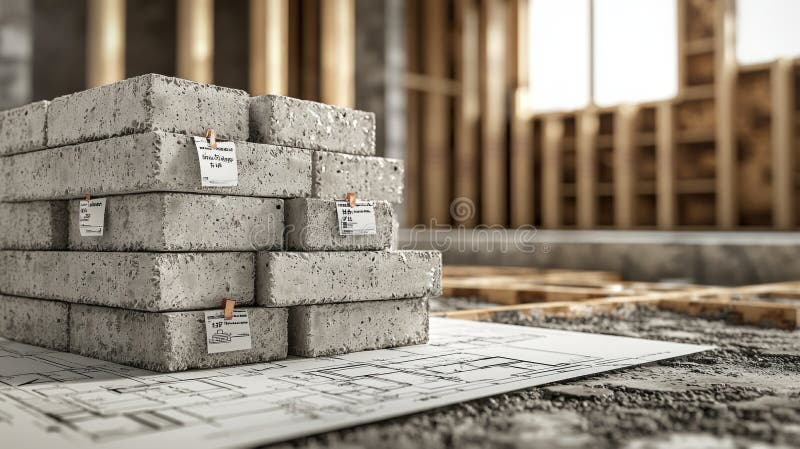 Stack of Concrete Foundation Blocks with Price Tags Attached. Partially ...