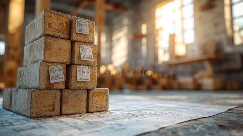 Stack of Concrete Foundation Blocks with Price Tags Attached. Partially ...