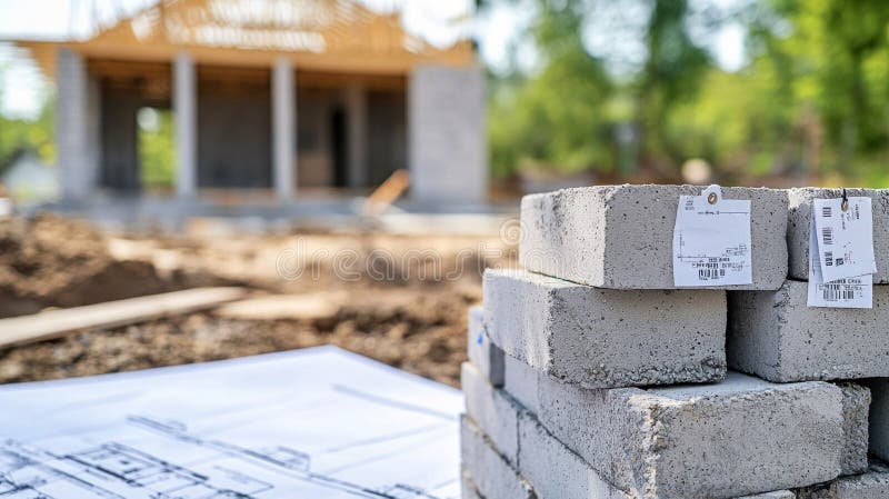 Stack of Concrete Foundation Blocks with Price Tags Attached. Partially ...
