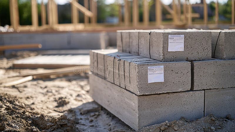 Stack of Concrete Foundation Blocks with Price Tags Attached. Partially ...