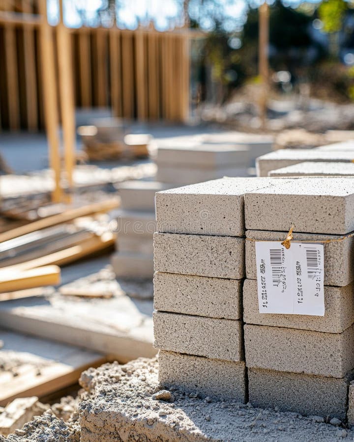 Stack of Concrete Foundation Blocks with Price Tags Attached. Partially ...