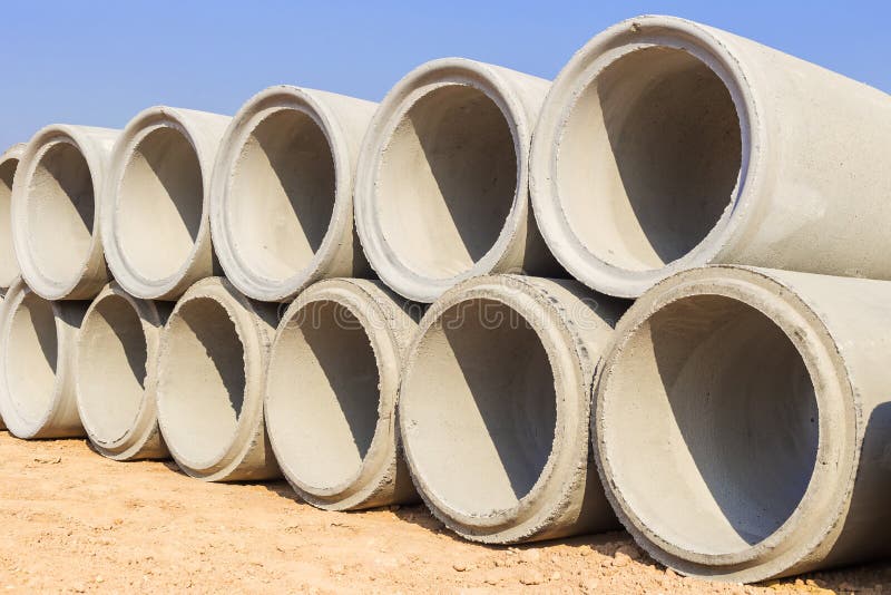 Stack of Concrete Pipe on the Ground. Stock Photo - Image of drainage ...